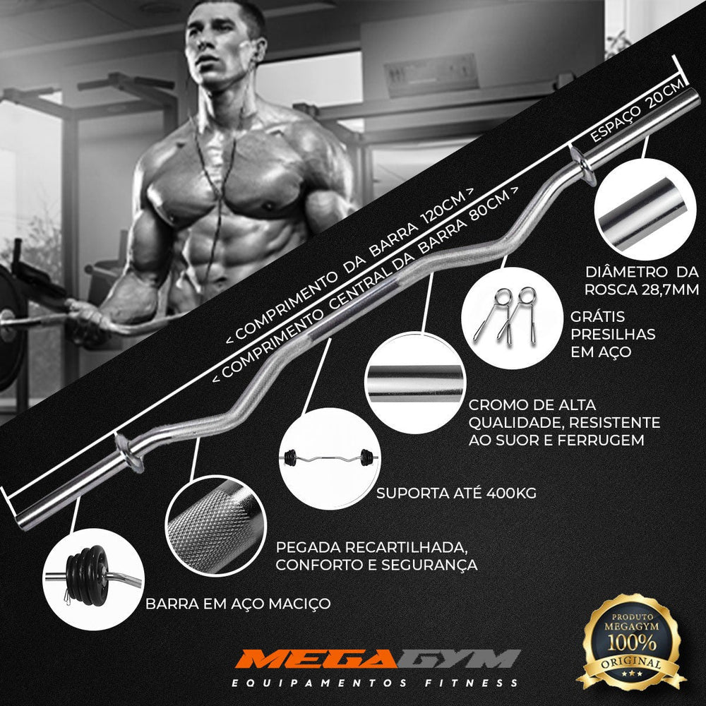 Barra W Maciça Cromada Lisa 1,20 M - Diam. 25,40Mm | MEGAGYM