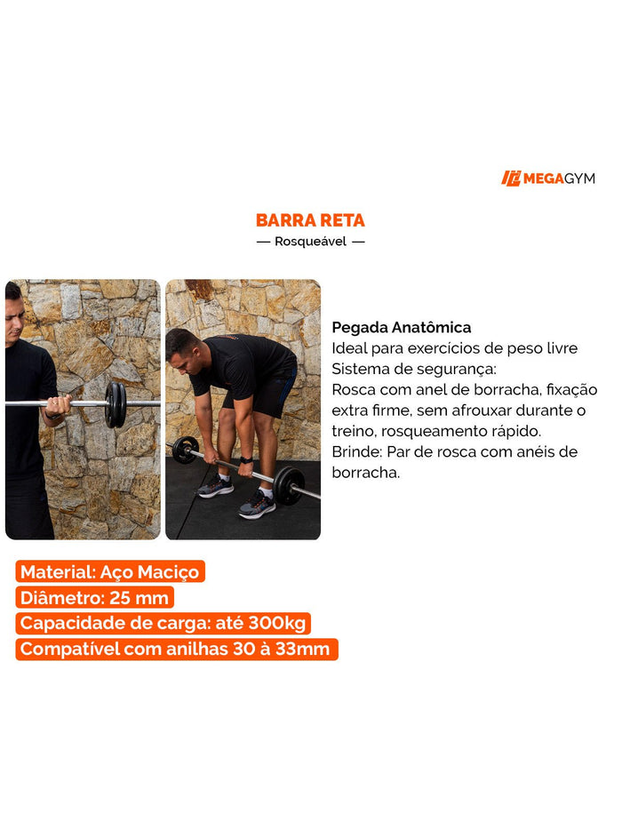 Barra para Musculação: Reta, em W e Puxador Barra - MegaGym